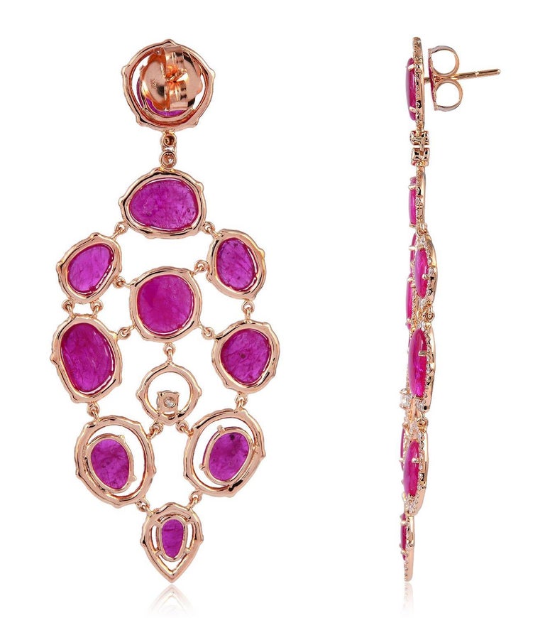 19.85 Carat Ruby 18 Karat Gold Diamond Earrings For Sale at 1stDibs