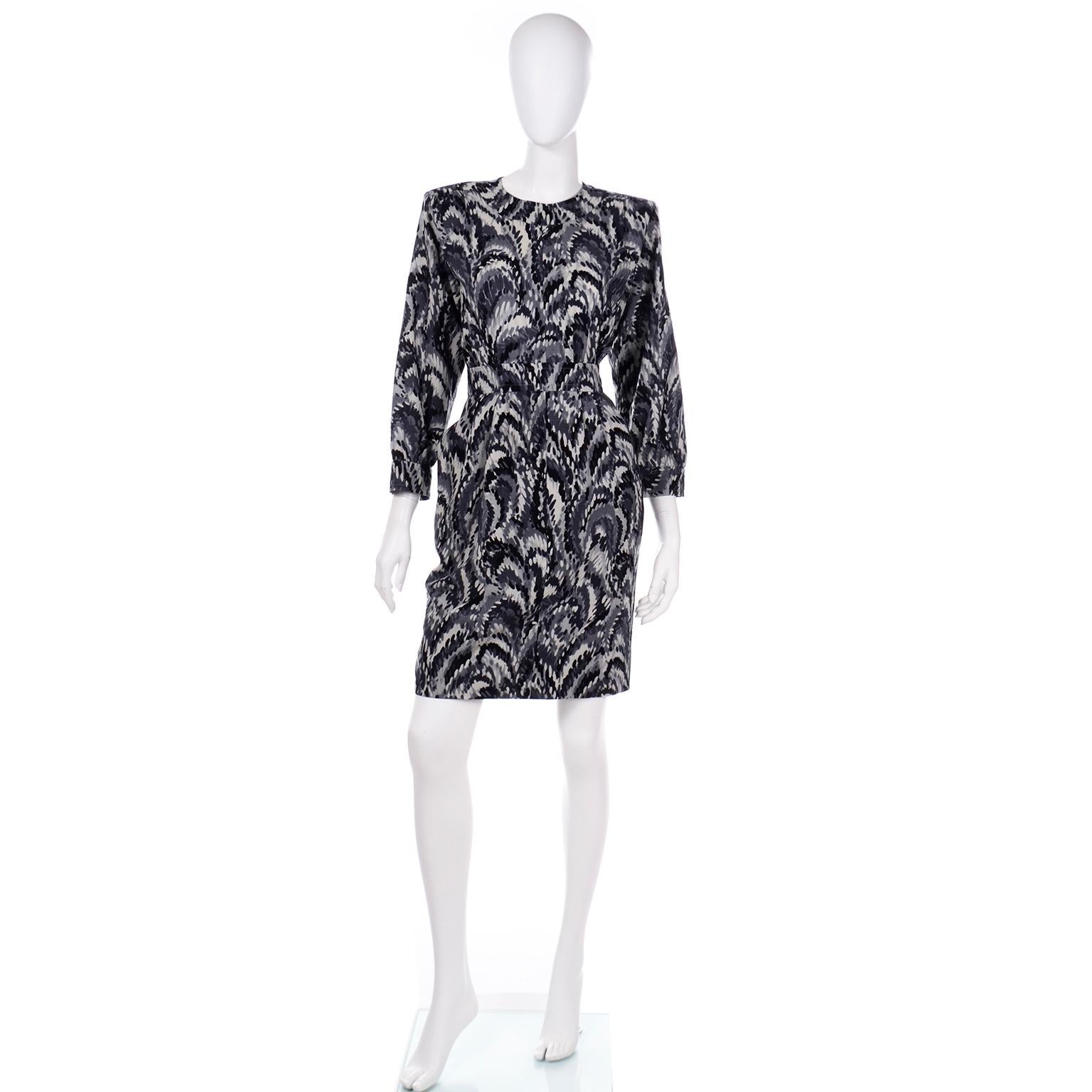1985 Yves Saint Laurent Grey Abstract Print Runway Documented Vintage ...