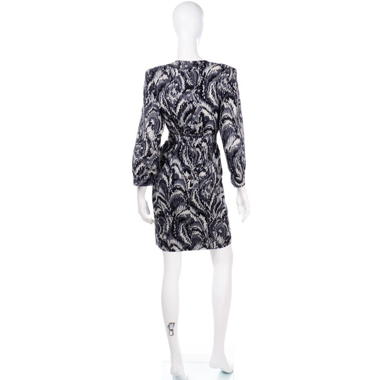 1985 Yves Saint Laurent Grey Abstract Print Runway Documented Vintage ...