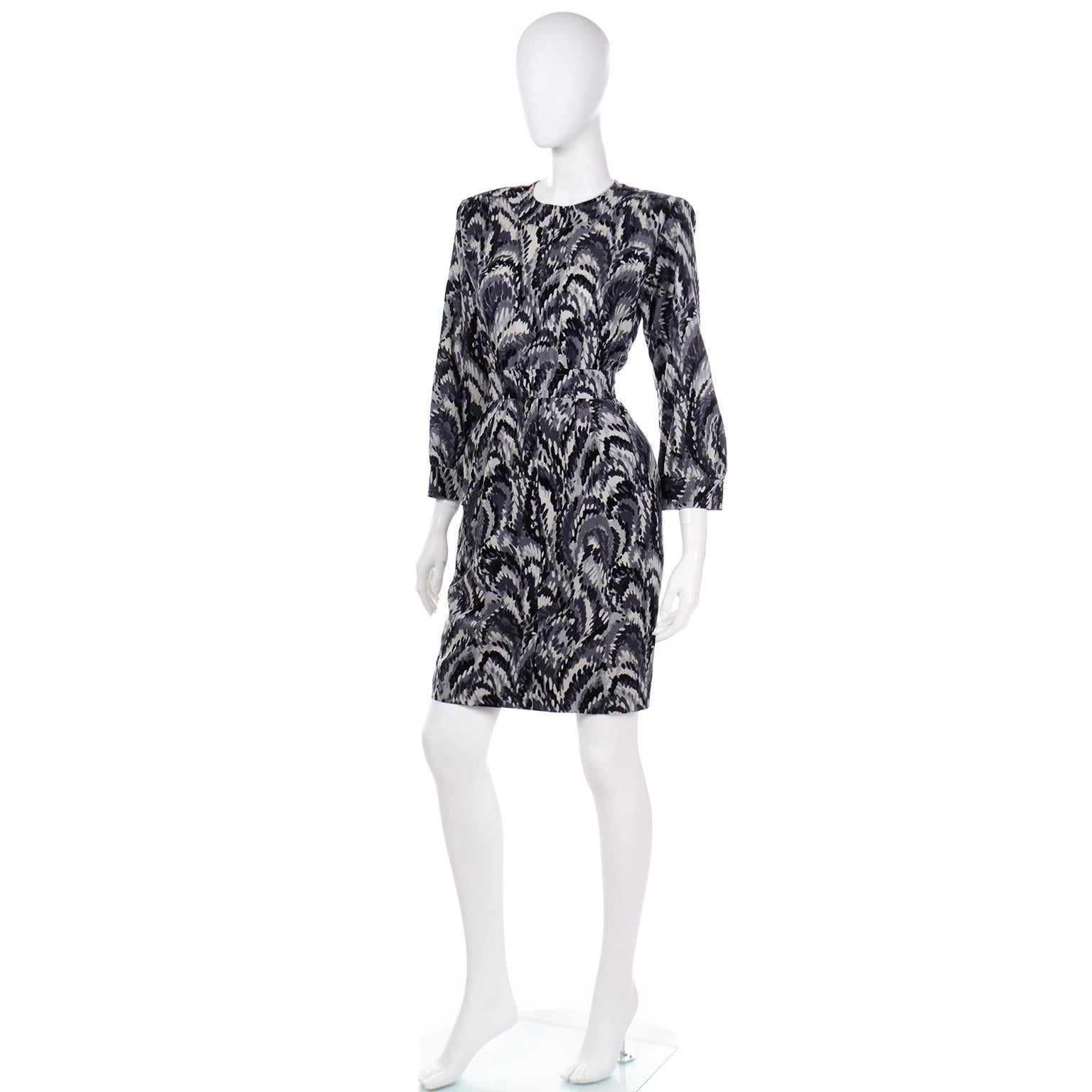 1985 Yves Saint Laurent Grey Abstract Print Runway Documented Vintage ...