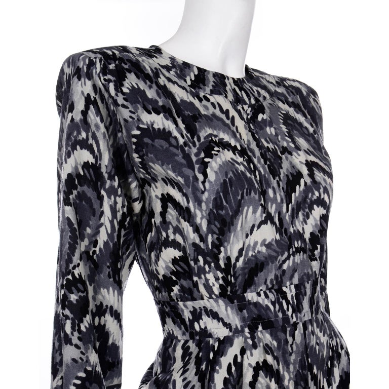 1985 Yves Saint Laurent Grey Abstract Print Runway Documented Vintage ...