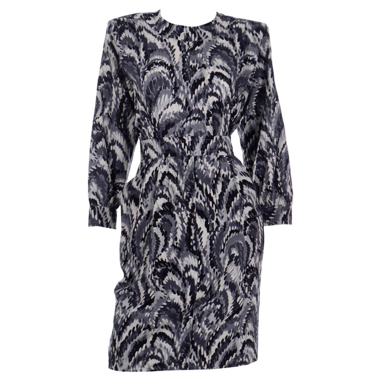 1985 Yves Saint Laurent Grey Abstract Print Runway Documented Vintage ...