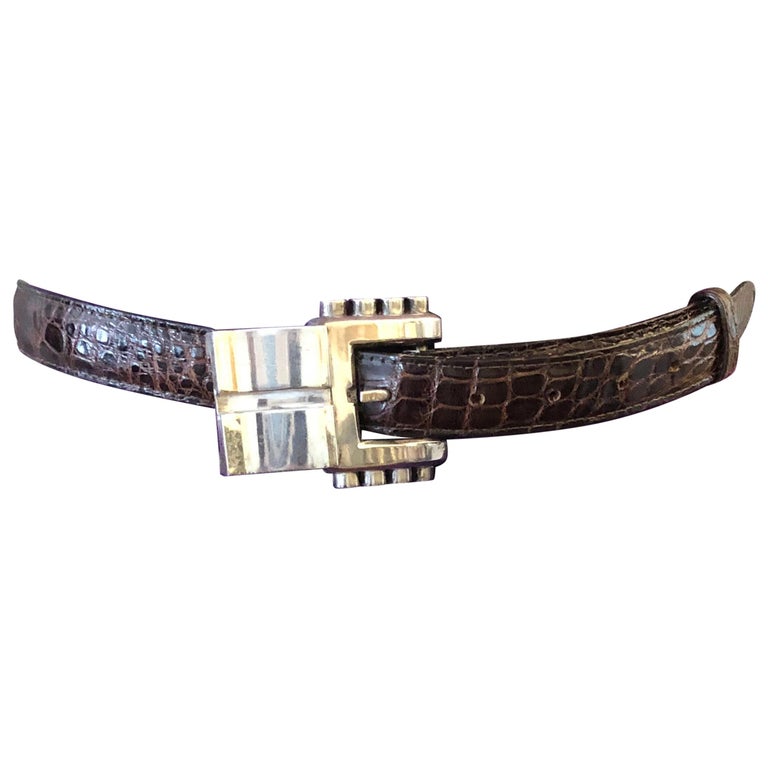 Kieselstein-Cord 1986 Brown Alligator Belt w/.925Sterling Silver Buckle ...