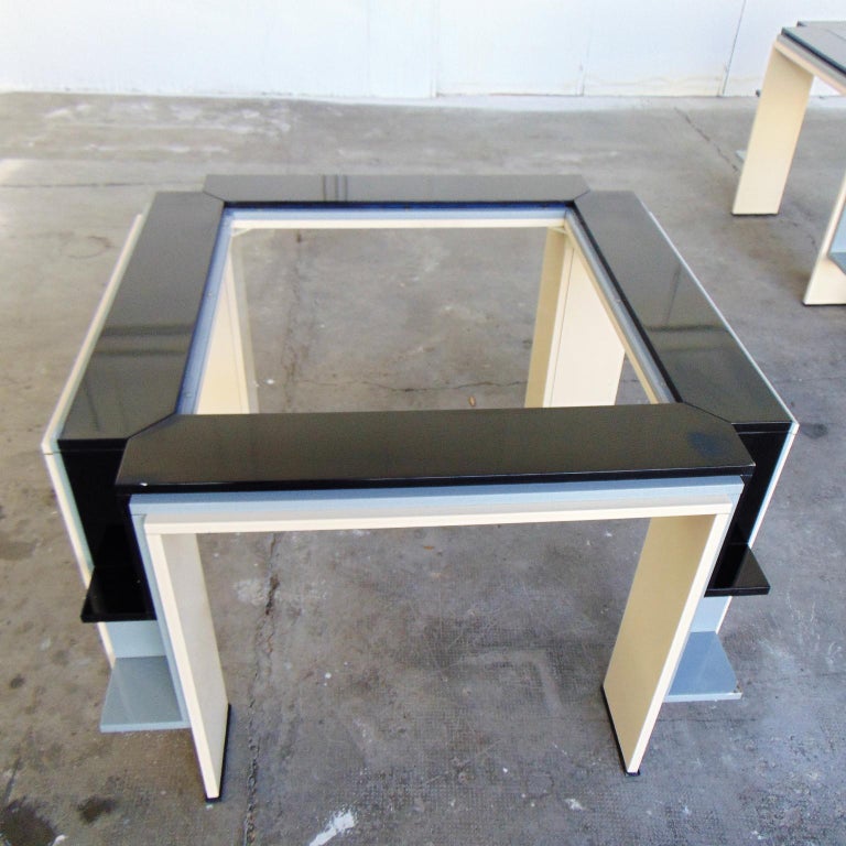 1986 Memphis Style Game and Dining Tables Glossy Black Gray Cream ...