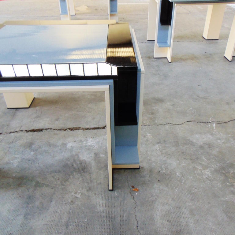 1986 Memphis Style Game and Dining Tables Glossy Black Gray Cream ...