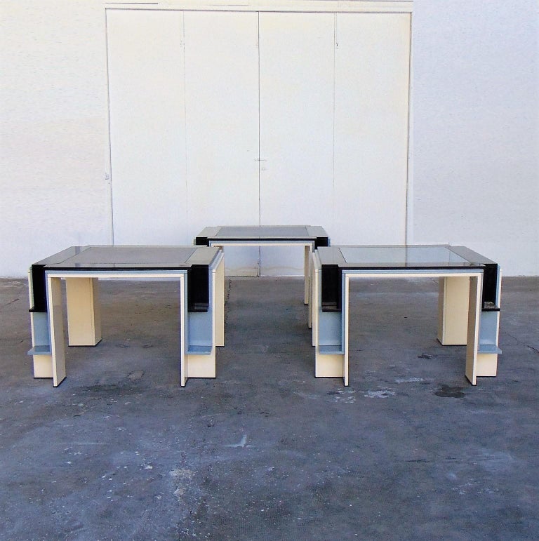 1986 Memphis Style Game and Dining Tables Glossy Black Gray Cream ...