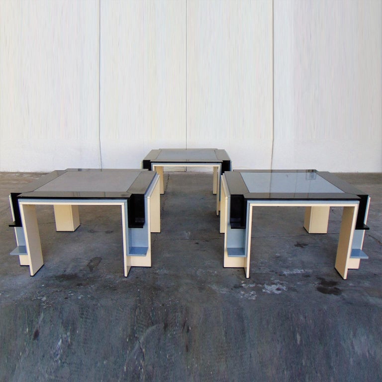 1986 Memphis Style Game and Dining Tables Glossy Black Gray Cream ...