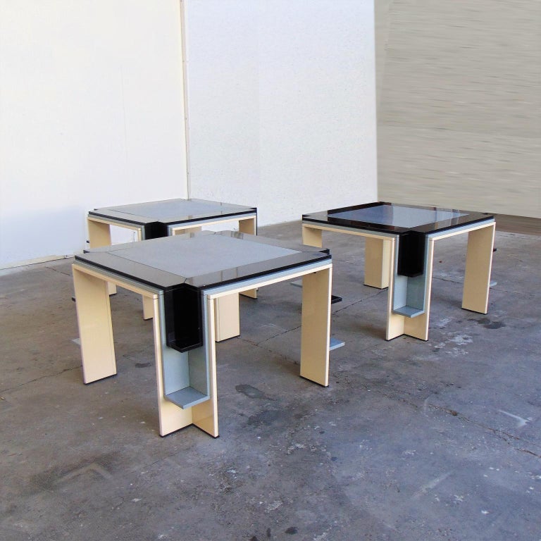 1986 Memphis Style Game and Dining Tables Glossy Black Gray Cream ...