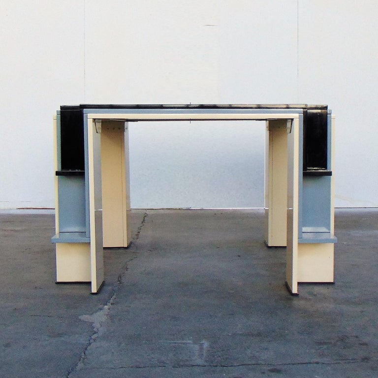 1986 Memphis Style Game and Dining Tables Glossy Black Gray Cream ...