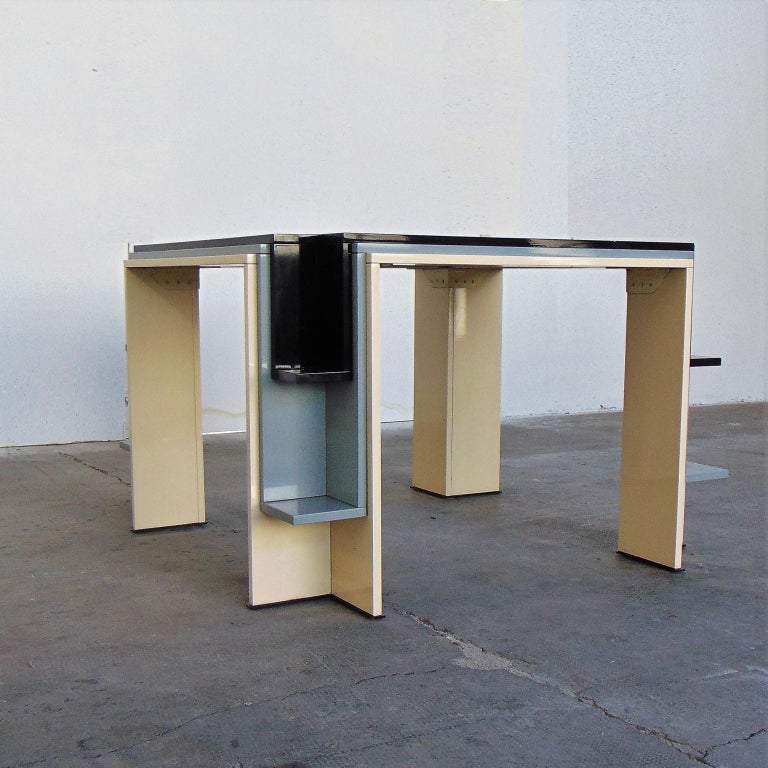 1986 Memphis Style Game and Dining Tables Glossy Black Gray Cream ...