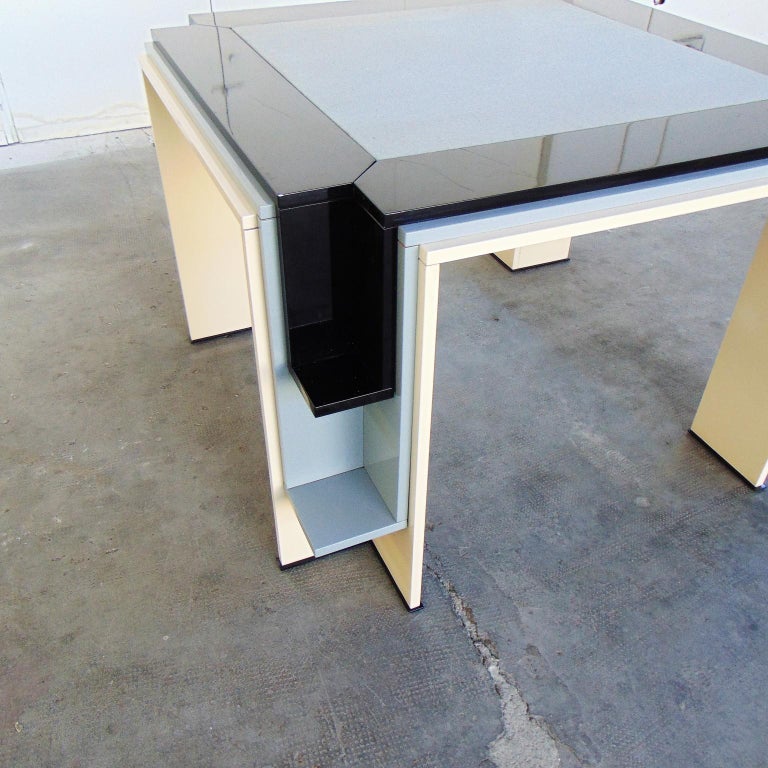1986 Memphis Style Game and Dining Tables Glossy Black Gray Cream ...