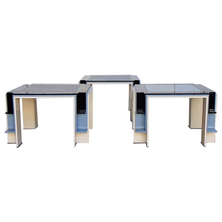 1986 Memphis Style Game and Dining Tables Glossy Black Gray Cream ...