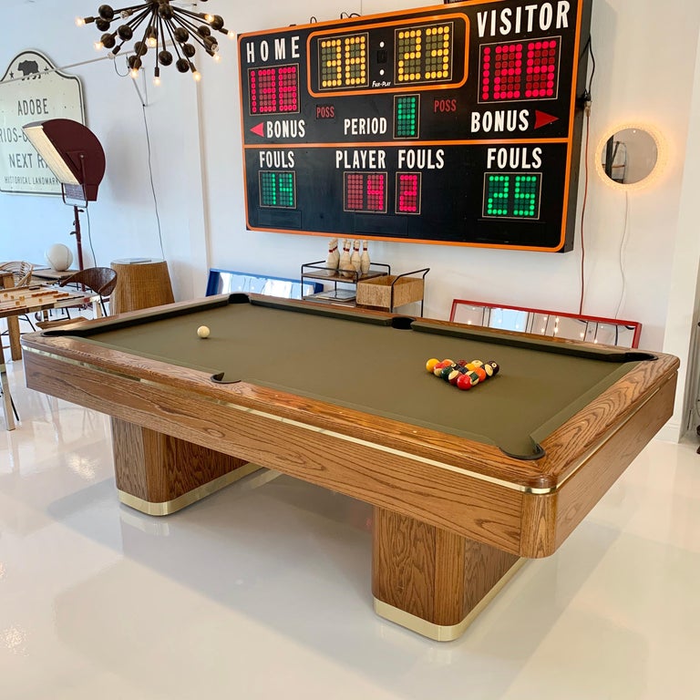 1986 Oak and Brass Pool Table at 1stDibs