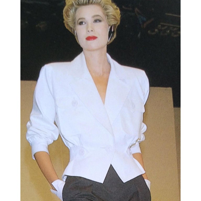 1986 Yves Saint Laurent Documented White Cotton Cinched Waist Cropped ...