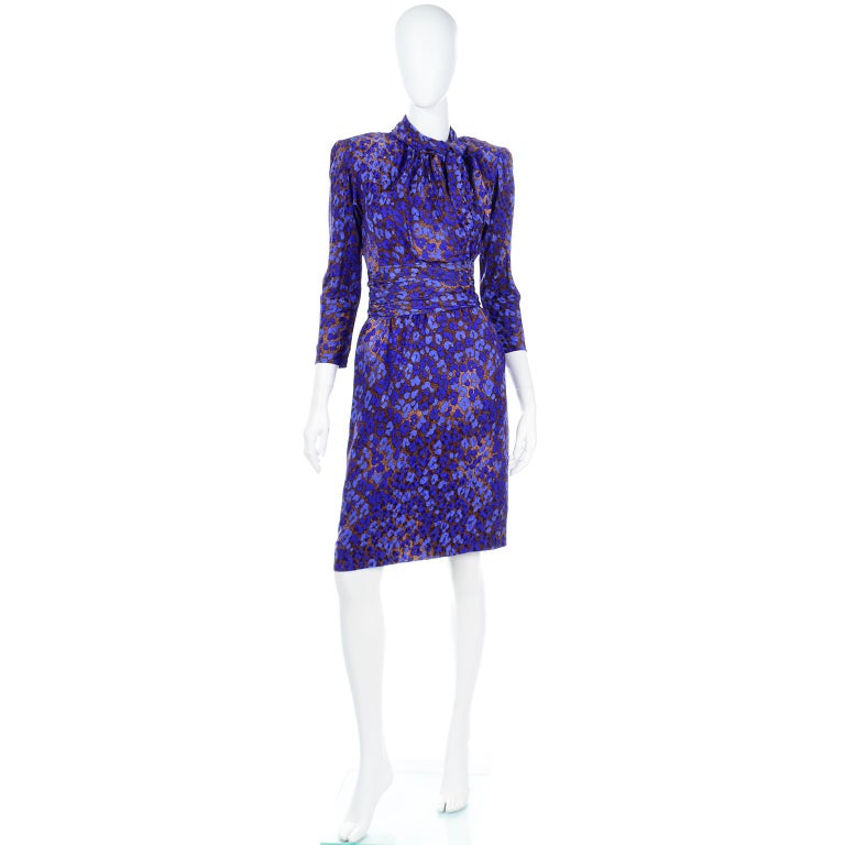 1986 Yves Saint Laurent Royal Blue and Copper Silk Runway Documented ...