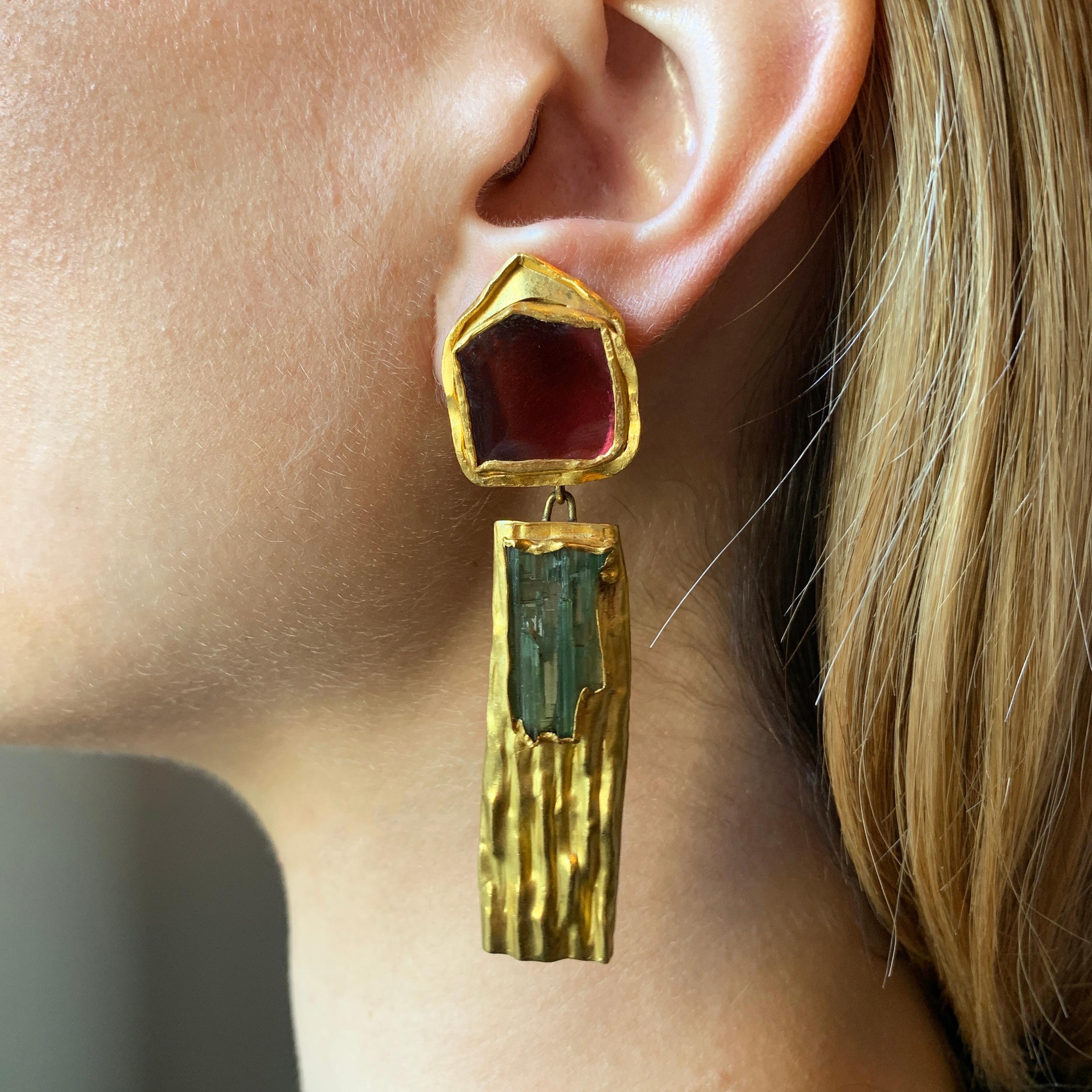 1987 Alexandra Watkins Pink, Green Tourmaline Crystals and Gold ...