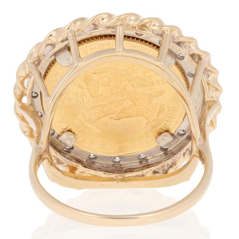 1987 American Eagle $5 Coin Ring, 14k and 22 Karat Gold Diamond Halo ...