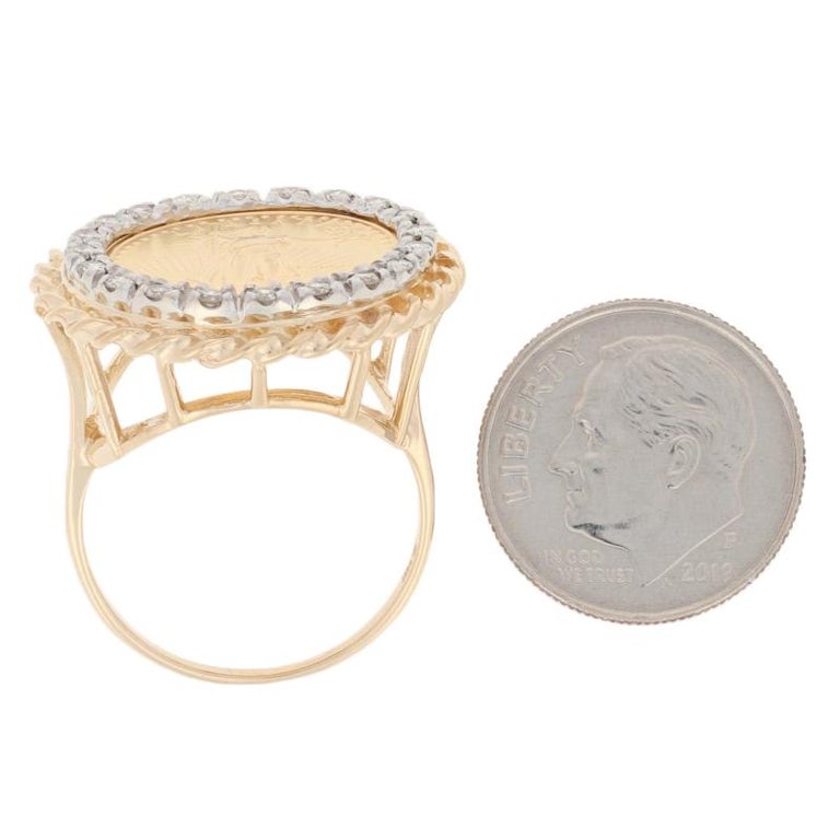 1987 American Eagle $5 Coin Ring, 14k and 22 Karat Gold Diamond Halo ...