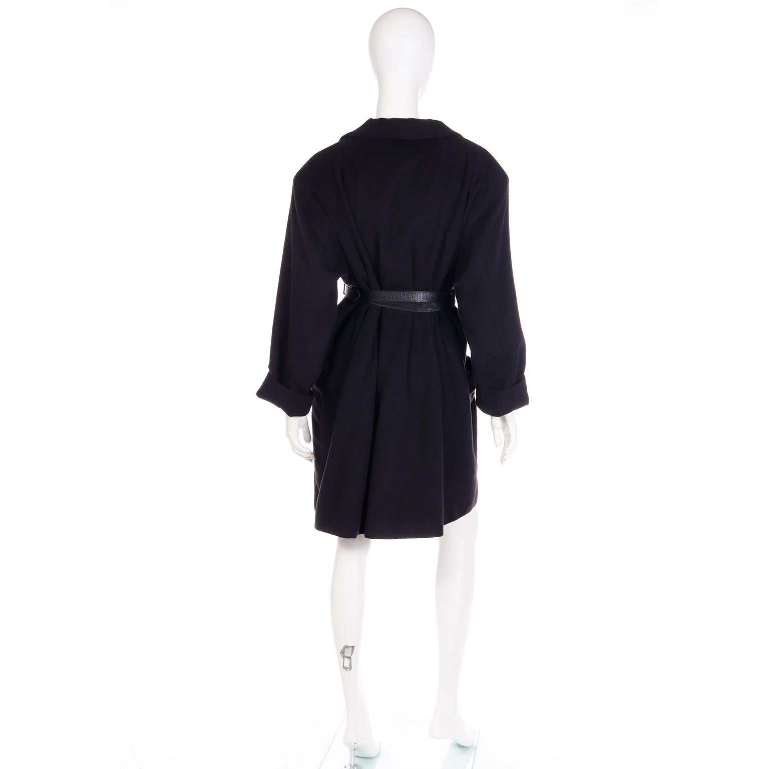 1987 Gianni Versace Vintage Black Wool Coat With Leather Belt For Sale ...