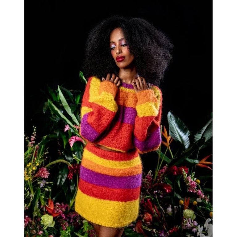 1987 Stephen Sprouse “S” Label Mohair Knit Stripe Sweater at 1stDibs