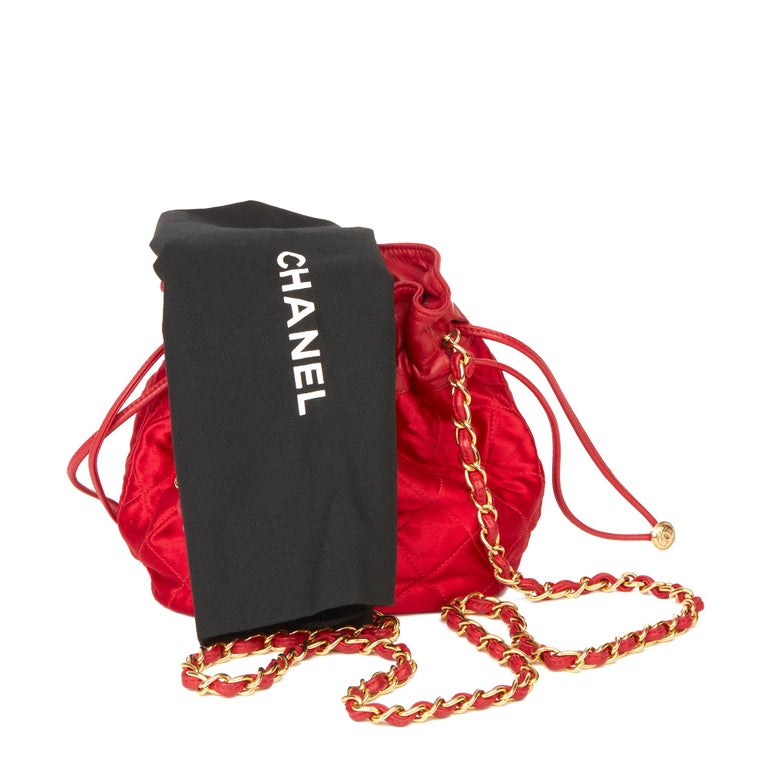 1988 Chanel Red Quilted Satin and Lambskin Vintage Timeless Bucket Bag ...