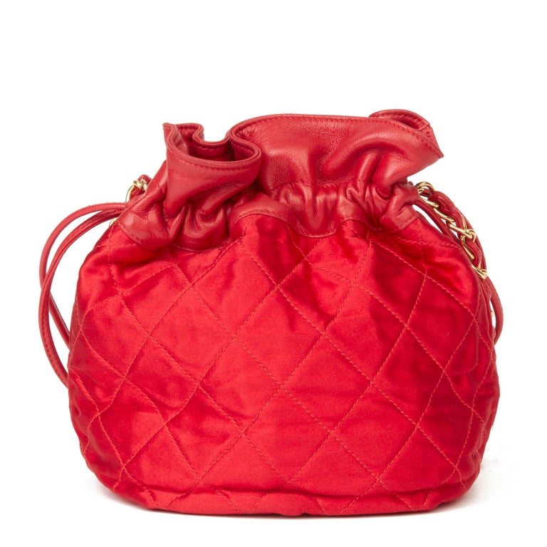 1988 Chanel Red Quilted Satin and Lambskin Vintage Timeless Bucket Bag ...