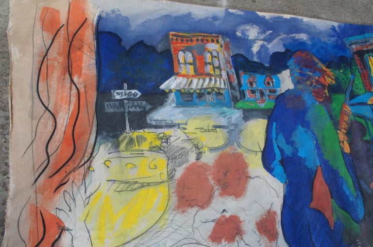 1988 David Devaul Mixed Media Street Fight in Sparta Gunfire Mural Art ...