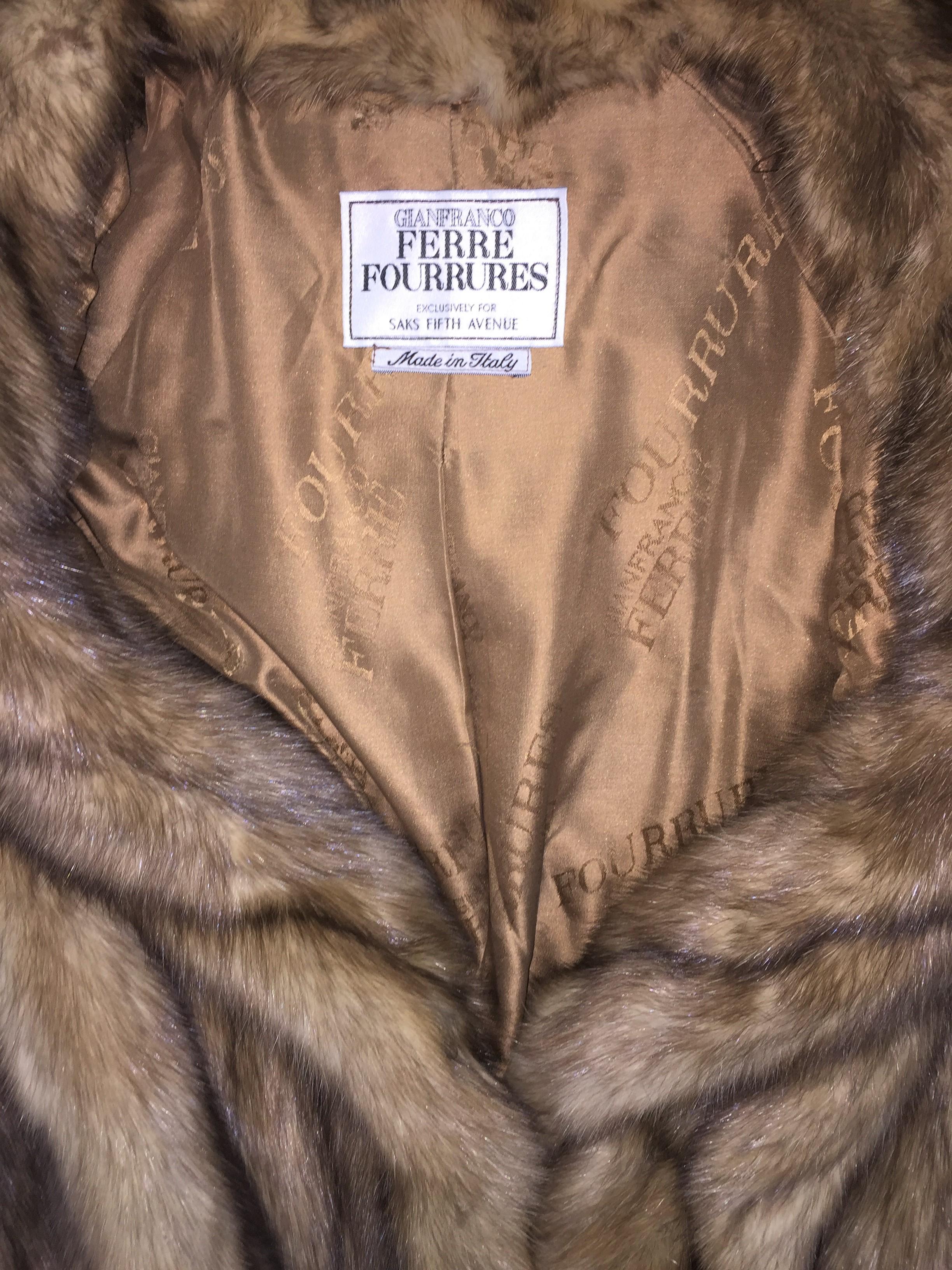 1988 Giafranco Ferre Natural Russian Golden Sable Swing Hooded Fur Coat ...