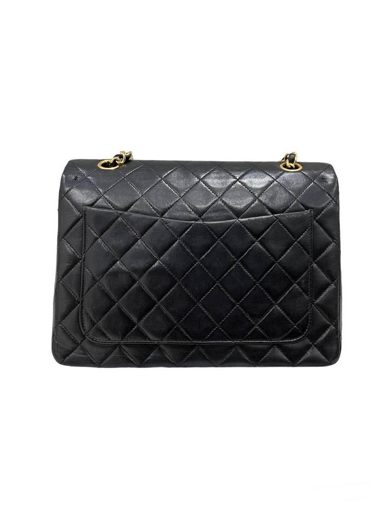 1989 Chanel Flap Black Leather Vintage Top Handle Bag For Sale at 1stDibs