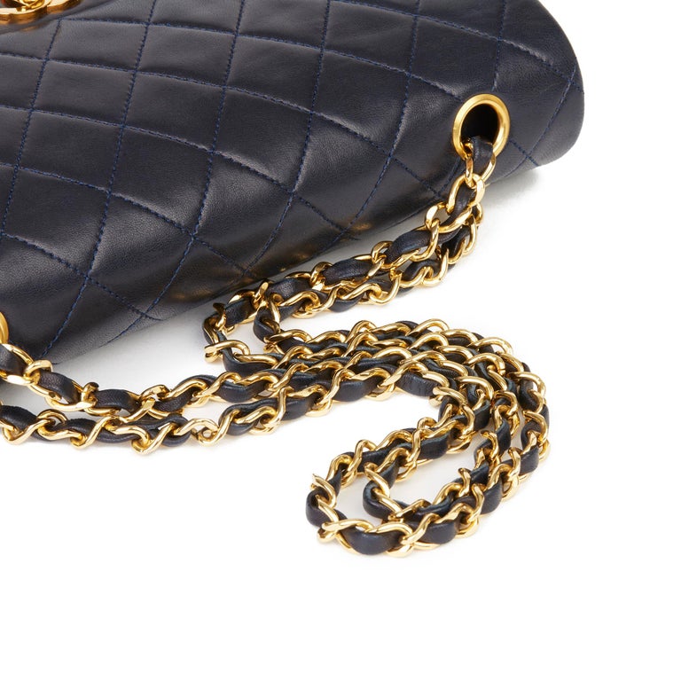 1989 Chanel Navy Quilted Lambskin Vintage Medium Tall Classic Double ...