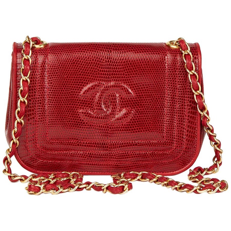 1989 Chanel Red Lizard Leather Vintage Timeless Mini Flap Bag at ...