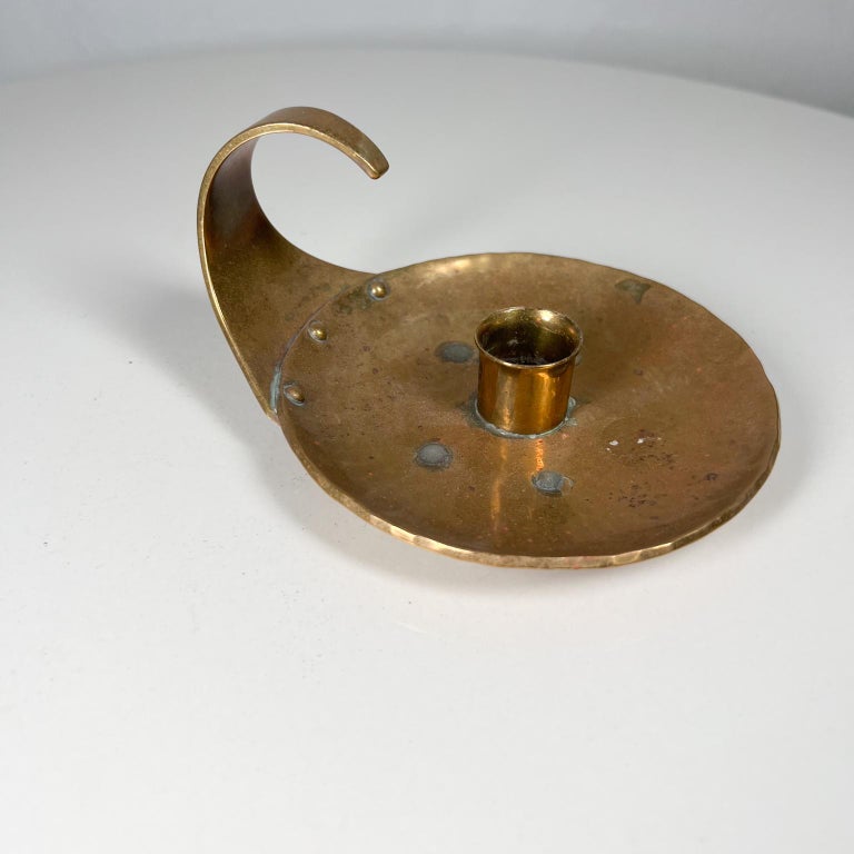 1989 HB Sculptural Chamber Candle Holder Dish in Brass For Sale at 1stDibs