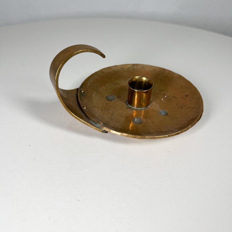 1989 HB Sculptural Chamber Candle Holder Dish in Brass For Sale at 1stDibs