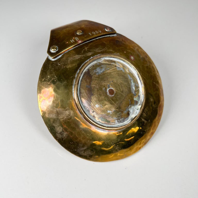 1989 HB Sculptural Chamber Candle Holder Dish in Brass For Sale at 1stDibs