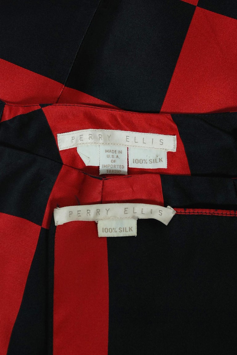 Vintage 1989 Marc Jacobs for Perry Ellis Black Red Checkered Silk Skirt ...