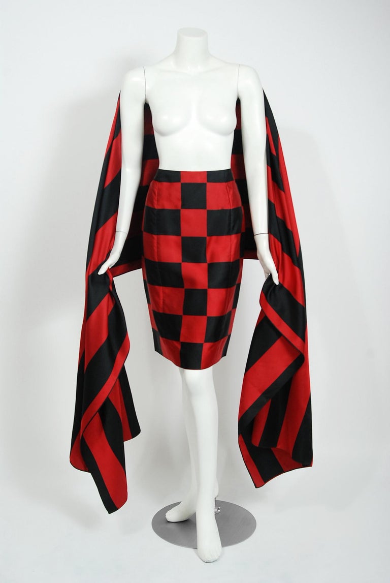 Vintage 1989 Marc Jacobs for Perry Ellis Black Red Chequered Silk Skirt ...