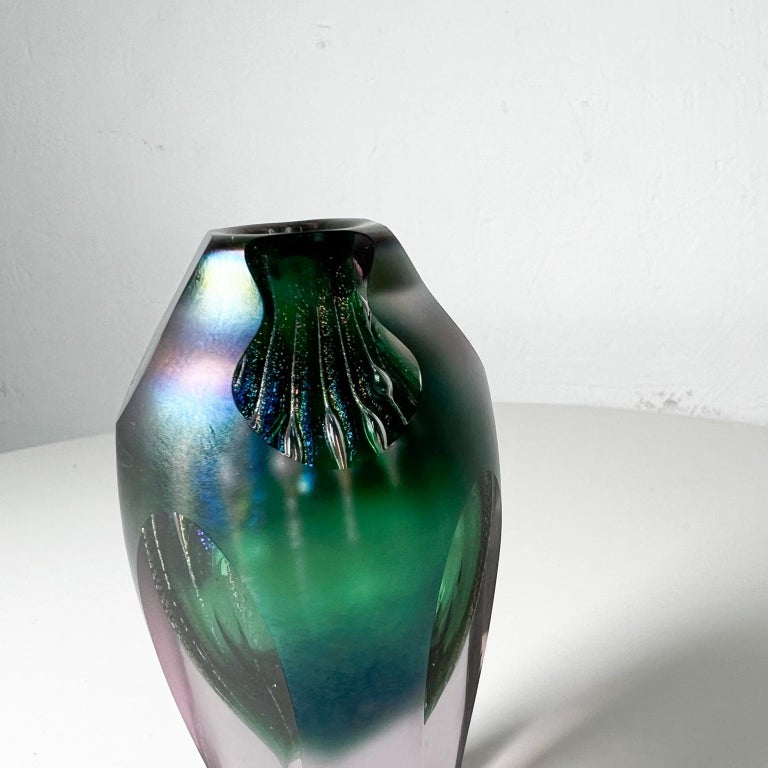 1989 Modern Studio Hand Blown Art Glass Green Vase Brian Maytum For ...
