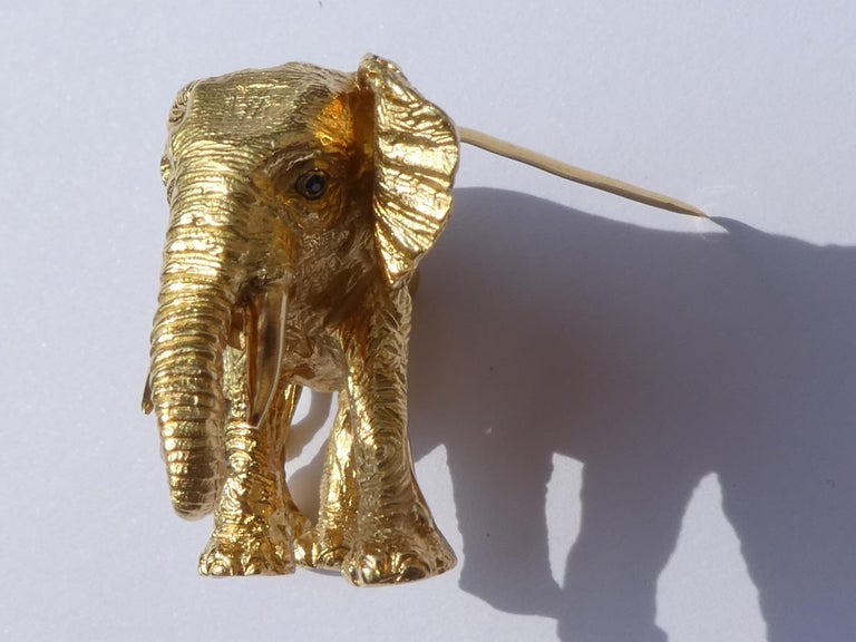 1989 Tiffany and Co. 18 Karat Yellow Gold Diamond Sapphires Elephant ...