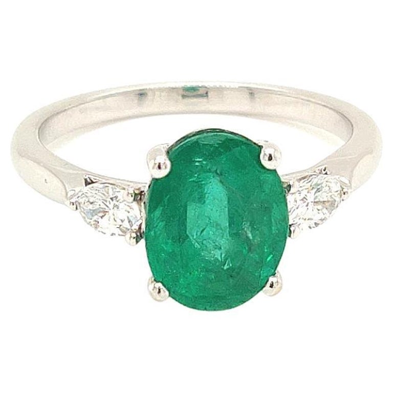 1.99 Carat Oval-Cut Emerald and Diamonds Ring in 18k White Gold For ...