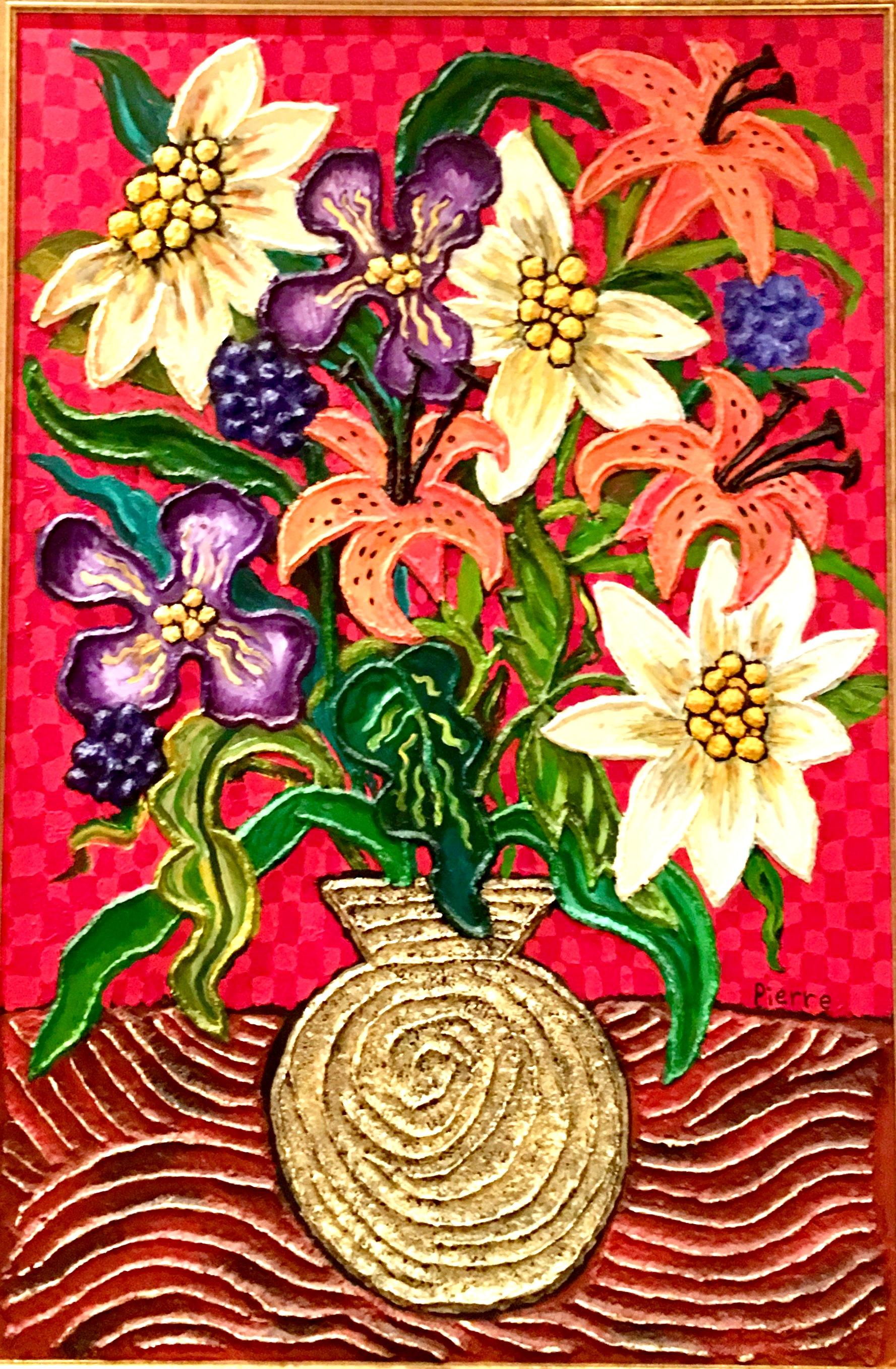 1990s Contemporary Original Oil on Board Painting, "Orange Lillie's" by ...