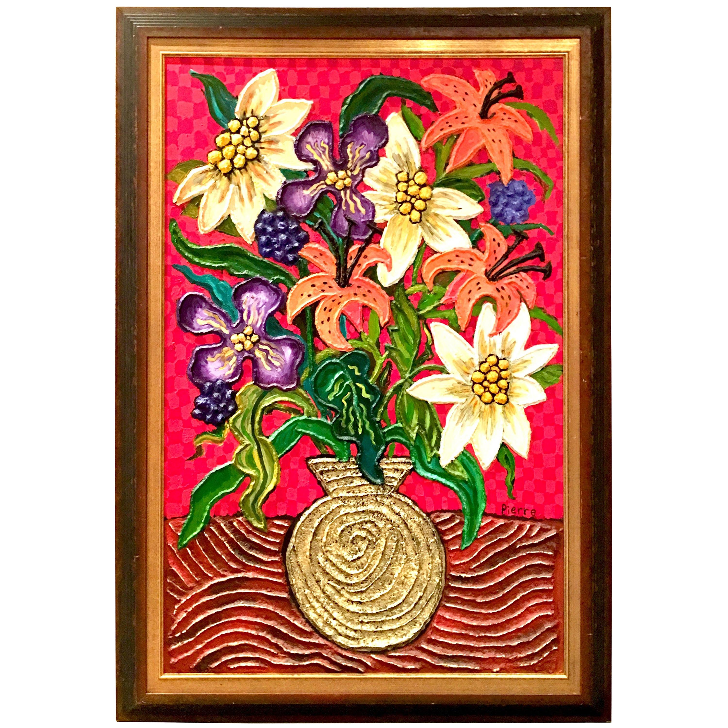 1990s Contemporary Original Oil on Board Painting, "Orange Lillie's" by ...