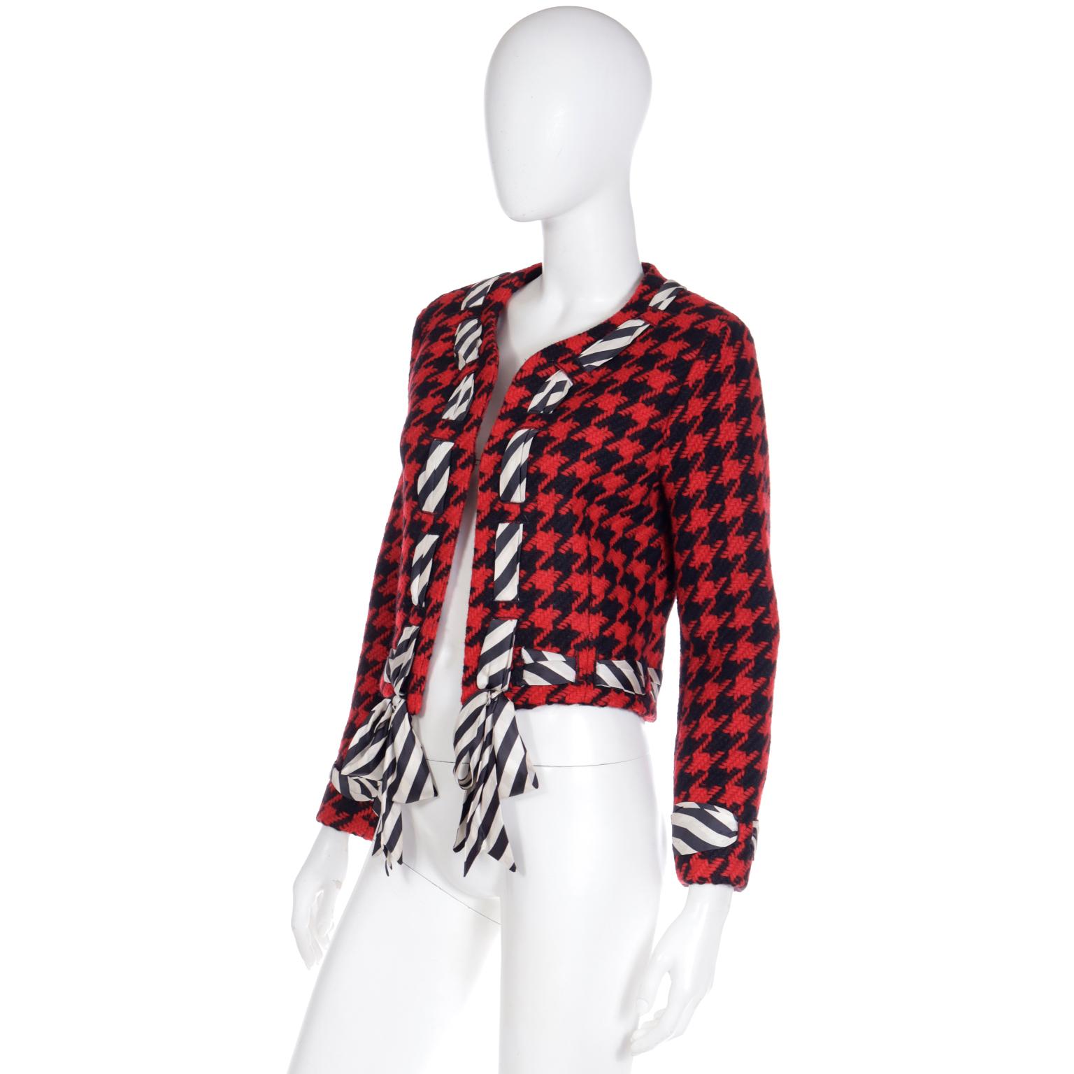 1990 Franco Moschino Red and Black Houndstooth Open Front Jacket ...