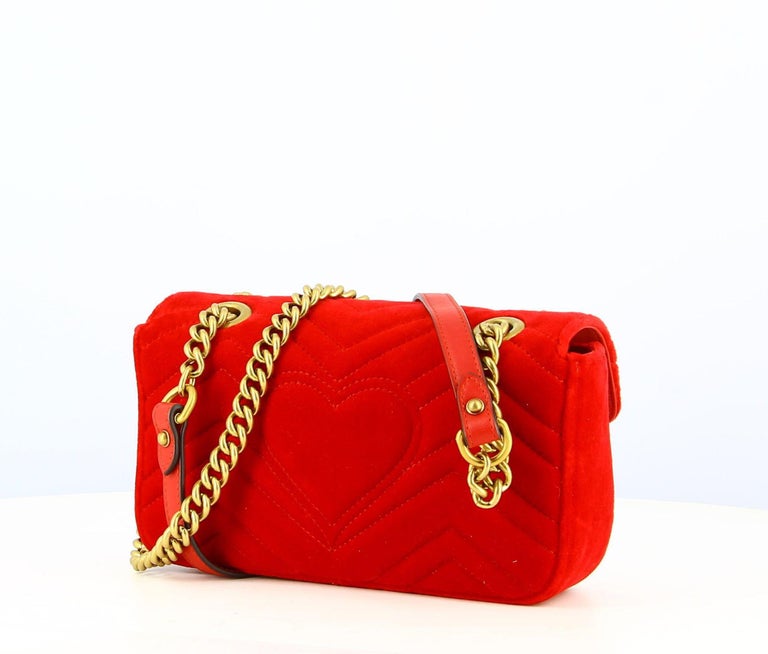 1990 GG Marmont Gucci Red Velvet Handbag For Sale at 1stDibs