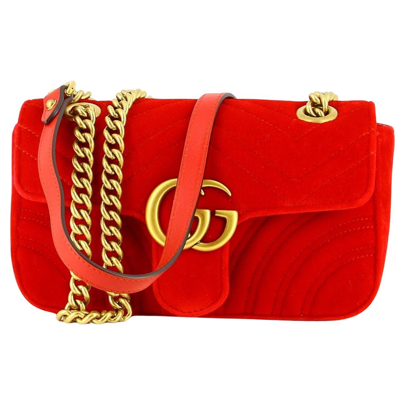 1990 GG Marmont Gucci Red Velvet Handbag For Sale at 1stDibs