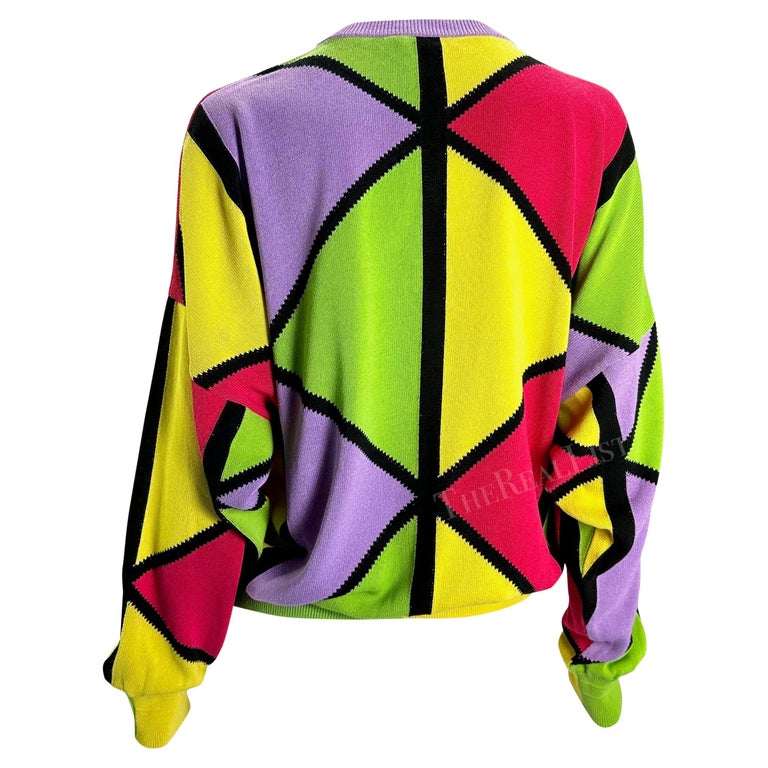 1990 Gianni Versace Men's Embroidered Multicolor Harlequin Face Sweater ...
