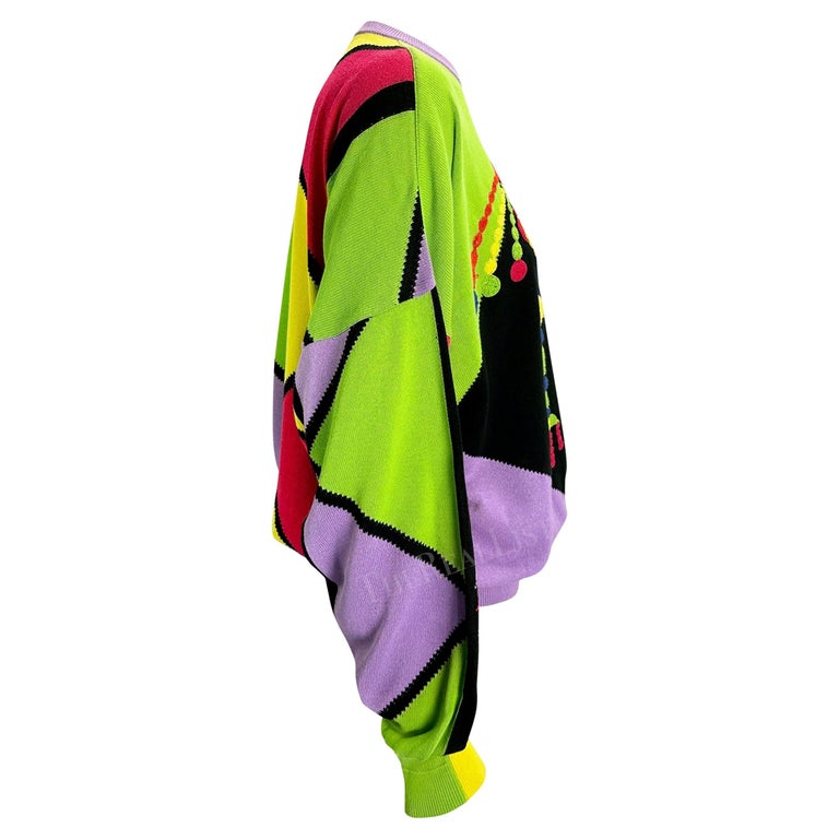 1990 Gianni Versace Men's Embroidered Multicolor Harlequin Face Sweater ...