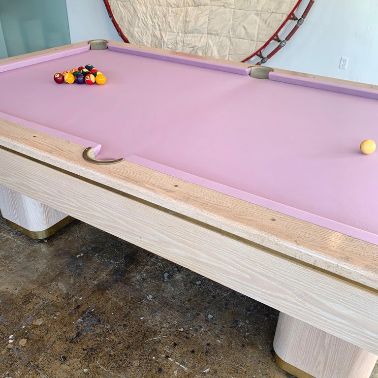 1990 Olhausen Oak and Brass Pool Table at 1stDibs