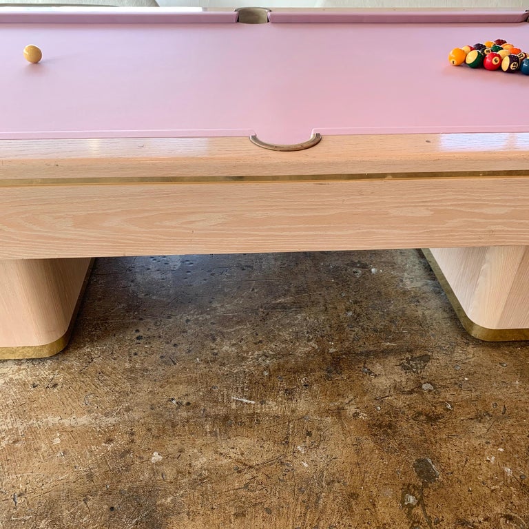 1990 Olhausen Oak and Brass Pool Table at 1stDibs