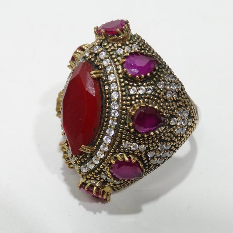1990 Silver 925 Synthetic Ruby Cocktail Ring For Sale at 1stDibs
