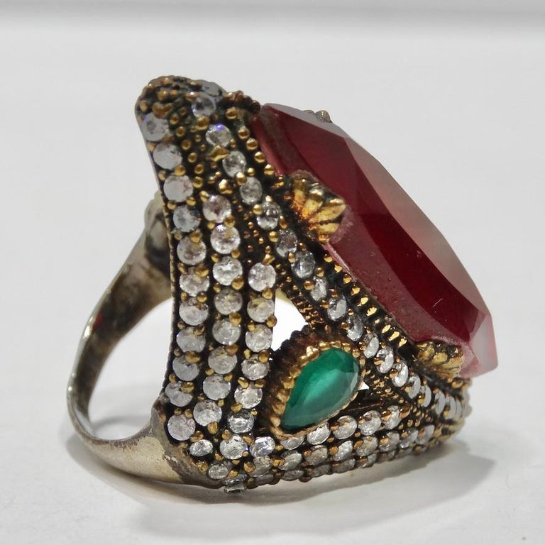 1990 Silver 925 Synthetic Ruby Cocktail Ring For Sale at 1stDibs